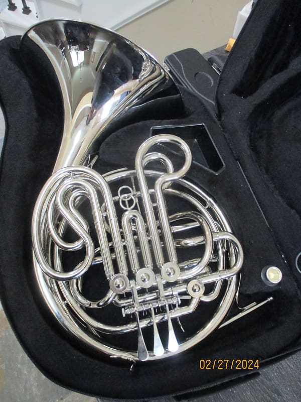 Silver double French Horn with case and mouthpiece. | Reverb