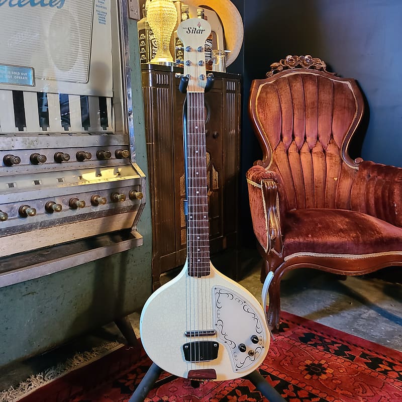 2001 Jerry Jones Baby Sitar - White crackle electric Sitar | Reverb