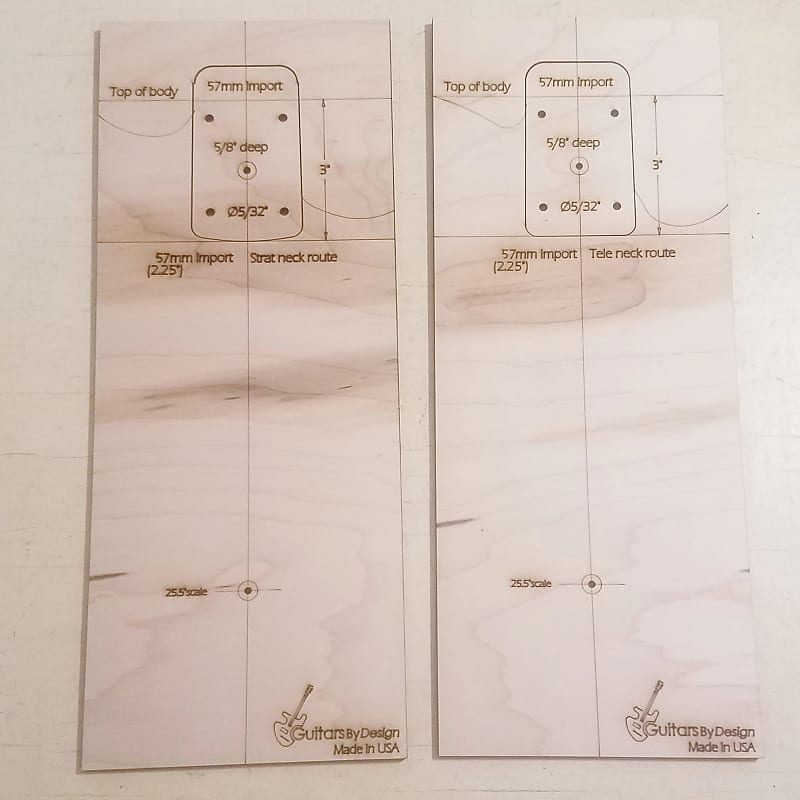 Guitarsbydesign Strat Tele 57mm Neck Route Template Set 2.25" | Reverb