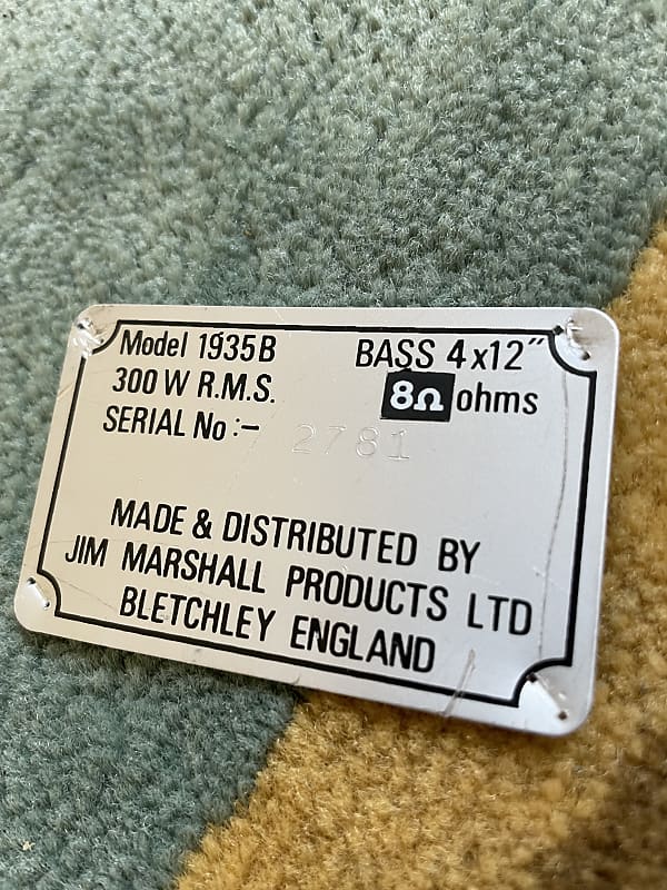 Marshall Model 1935B BASS 4x12 Back Emblem Serial 2781 300 W | Reverb