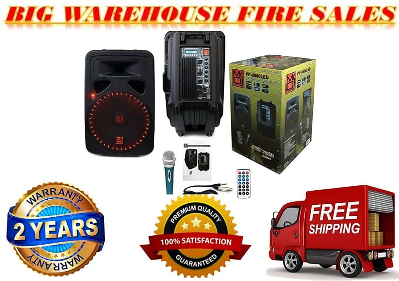 MR DJ 15" POWERED 3000W PRO DJ BLUETOOTH USB PA LED SPEAKER | Reverb