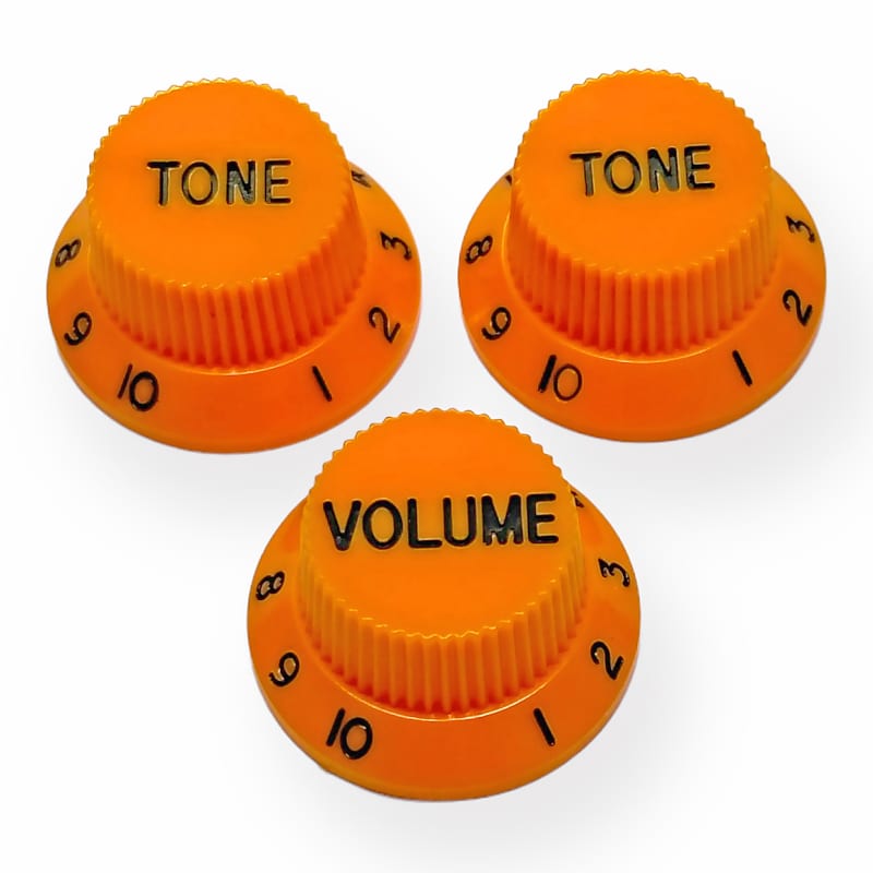 AxLabs Strat-Style Knob Set (3), Orange with Black Font | Reverb