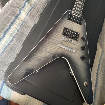 Firefly FFLV flying V 2022 - Black / Grey Burst with Flame | Reverb