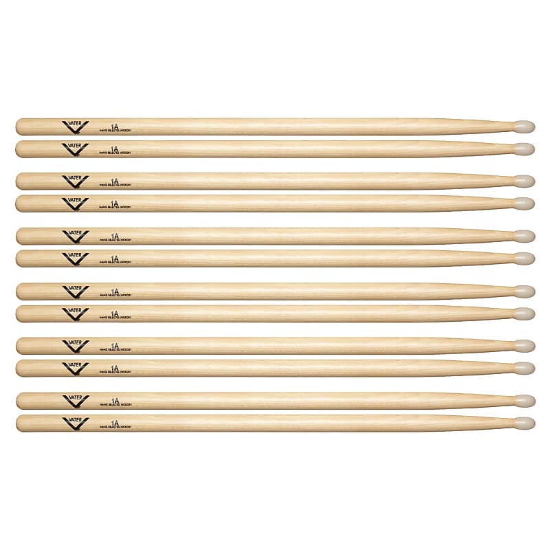 Vater Hickory 1A Nylon Tip Drum Sticks (6 Pair Bundle) | Reverb