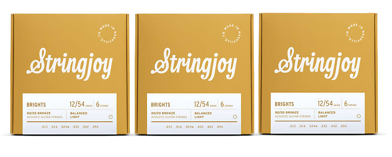 Stringjoy BB1254 Brights Acoustic Guitar String Set 80/20 | Reverb