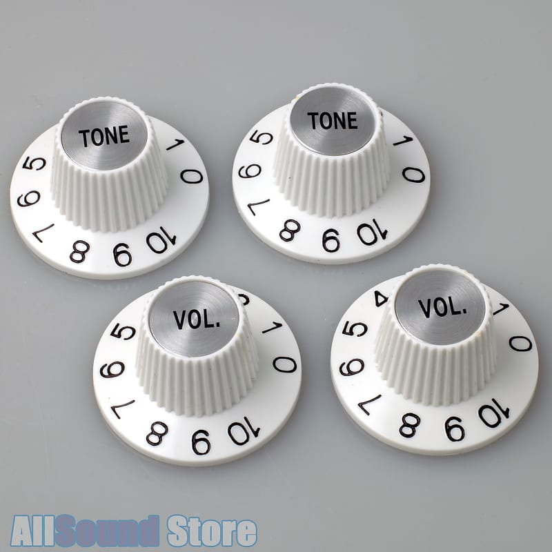 Set of 4 WHITE Witch Hat KNOBS w/ SILVER Reflectors fits | Reverb