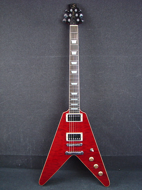 Samick GT-2/TR Red Quilt Top Flying V Electric Guitar | Reverb