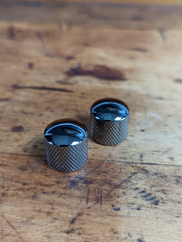 Telecaster Tele Press On Knobs (Pair) Black Nickel/Cosmo | Reverb