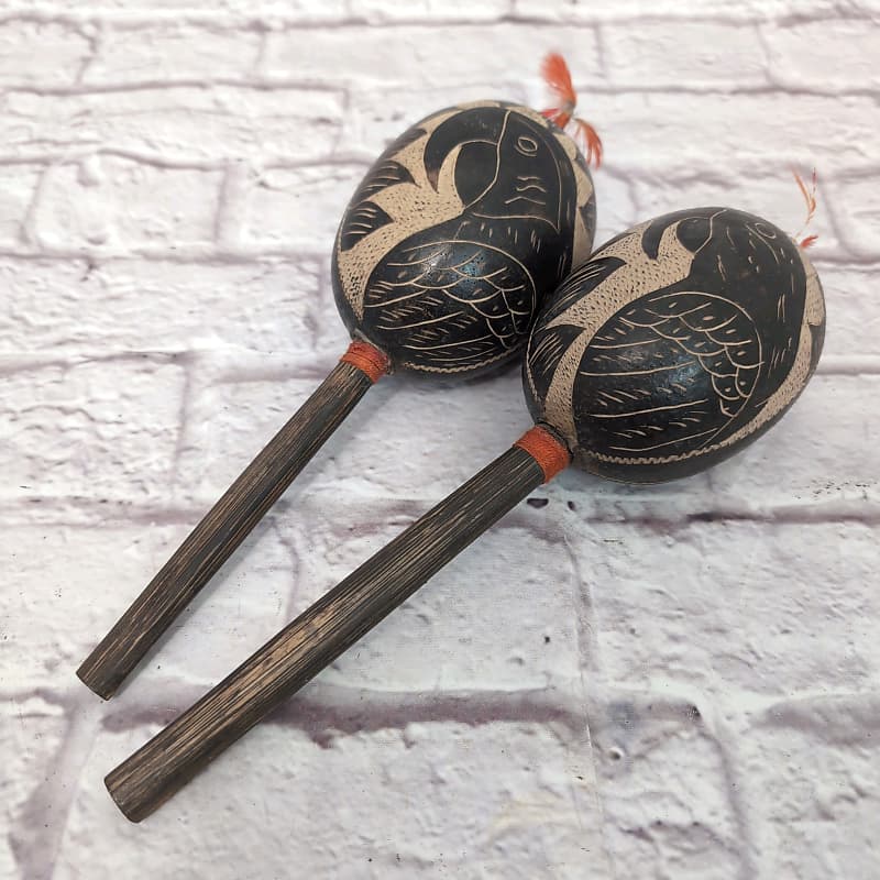 Handcrafted Peruvian Gourd Maracas with Intricate Bird Design | Reverb