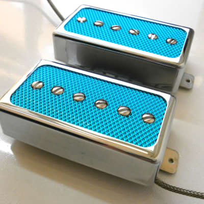 Q pickups Humbucker Sized P90s Set CHROME COVER BLUE FOIL PAF | Reverb