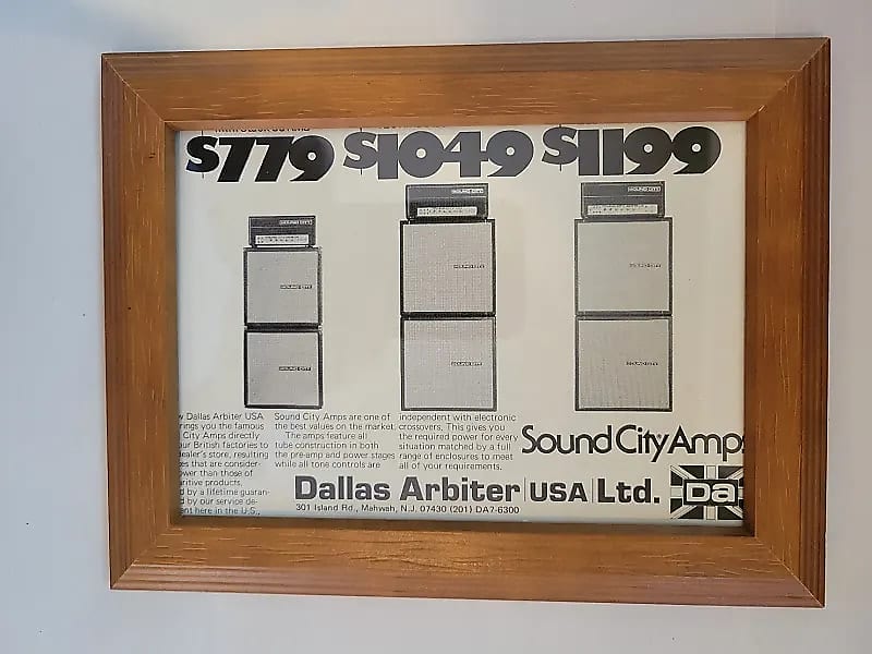 1973 Sound City Amps Promotional Ad Framed Mini Stack, 120 | Reverb