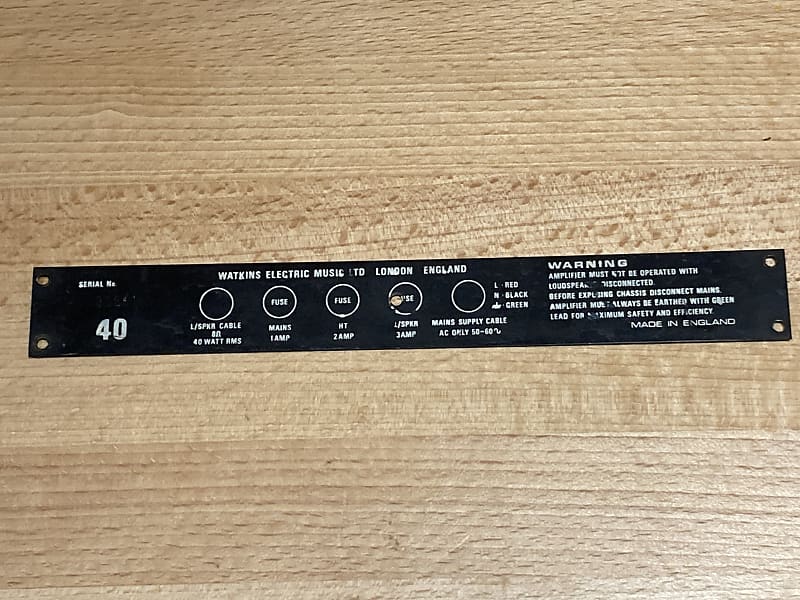 Original WEM PA 40 PA Amp Amplifier Back Information Plate | Reverb UK