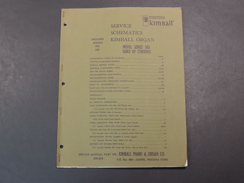 Kimball Model Series 560 Service Schematics [Three Wave | Reverb