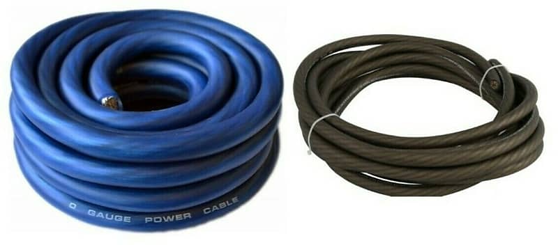 30 Feet Premium 0 Gauge Blue & Black Power + Ground Wire | Reverb