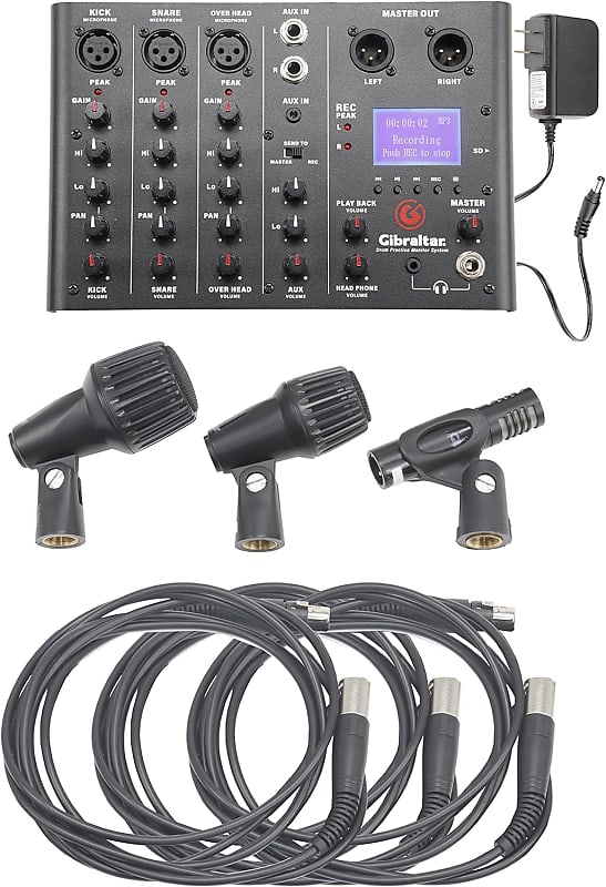 Gibraltar Drum Set Monitor System, Microphones for Bass, | Reverb
