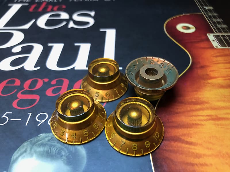 Gibson/Crazy Parts Les Paul aged top hat knobs - Amber/Gold | Reverb
