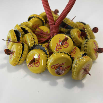 Upcycled Percussion - Bottle Cap Hand Rattle / Shaker - Topo | Reverb