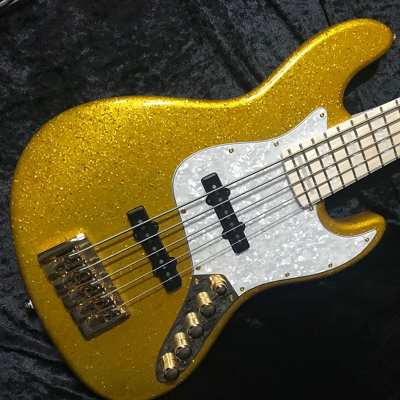 Swing Jazz 5 Strings Gold Sparkle Electric Bass Guitar | Reverb UK