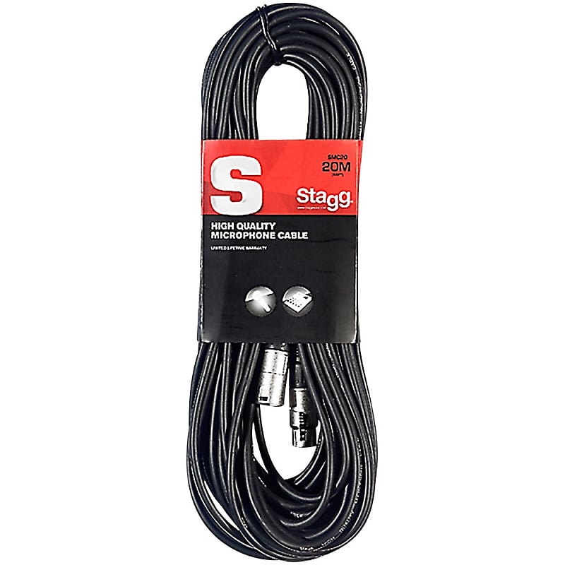 Stagg 20M/66FT Microphone Cable XLRf-XLRm 60 ft. Black | Reverb