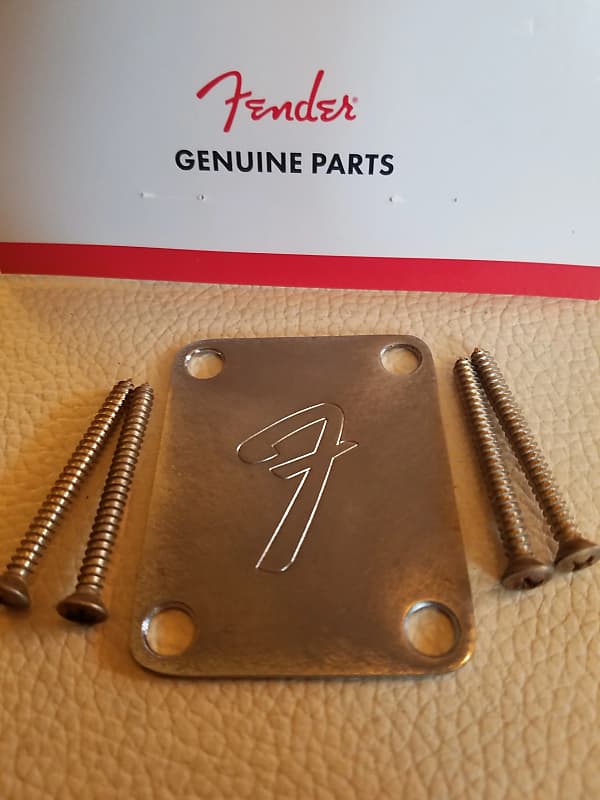 Genuine Fender Stratocaster Telecaster F logo Neck Plate Aged | Reverb