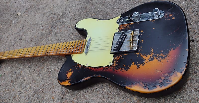 1959 Telecaster Relic - Black over Tri-burst | Reverb
