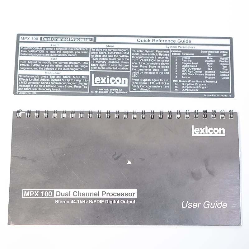 Lexicon MPX 100 Dual Channel Processor User & Reference Guide | Reverb