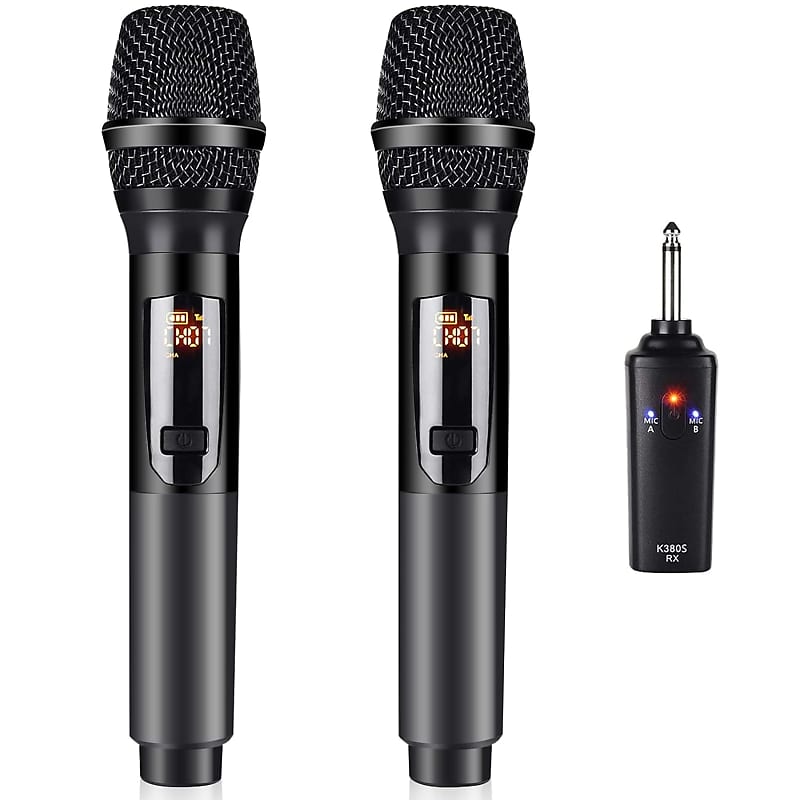 Wireless Microphone, K380S Dual Cordless Metal Dynamic Mic | Reverb