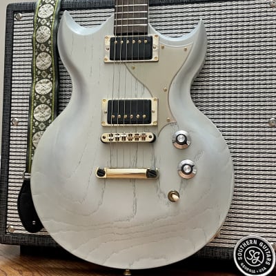 Dunable Minotaur Pearl White w/ Colorshift Gold Pickguard | Reverb