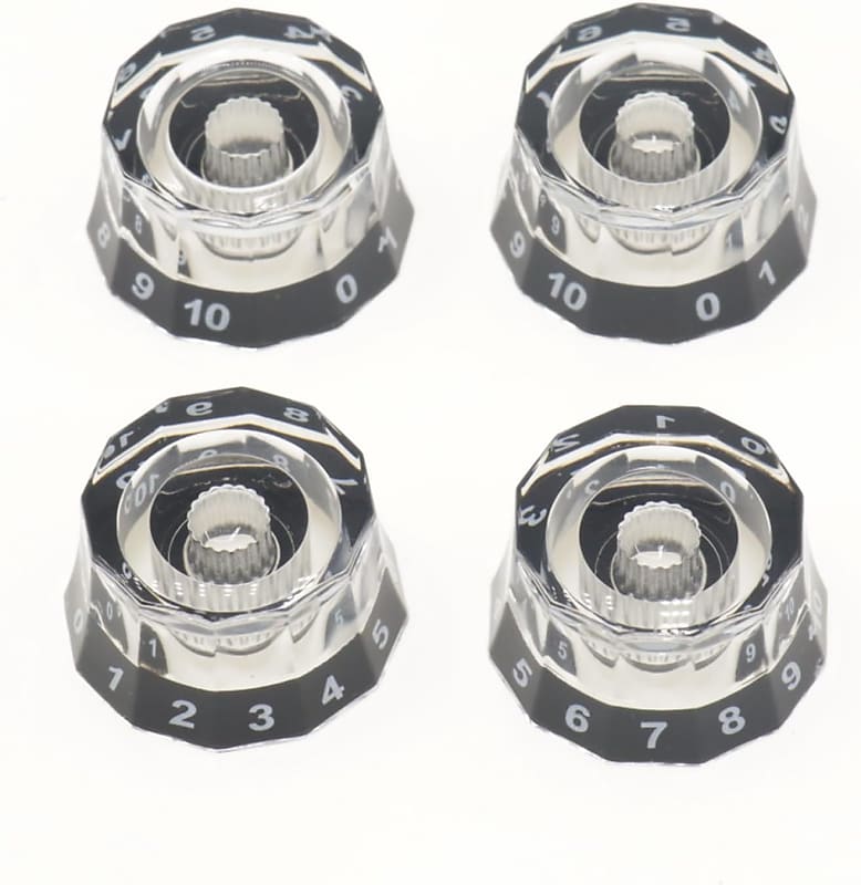 4pcs Clear & Black Lampshade Guitar Knobs | 18 Spline Coarse | Reverb