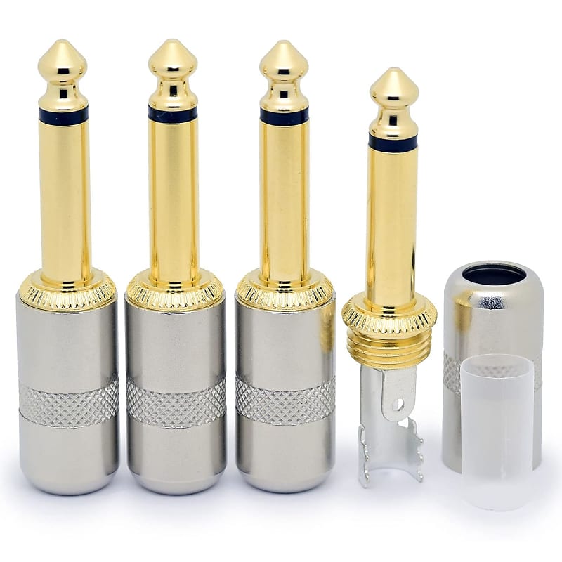 4x Stubby 1/4 Mono Jack Connector Plugs Gold Plated 6.35mm | Reverb