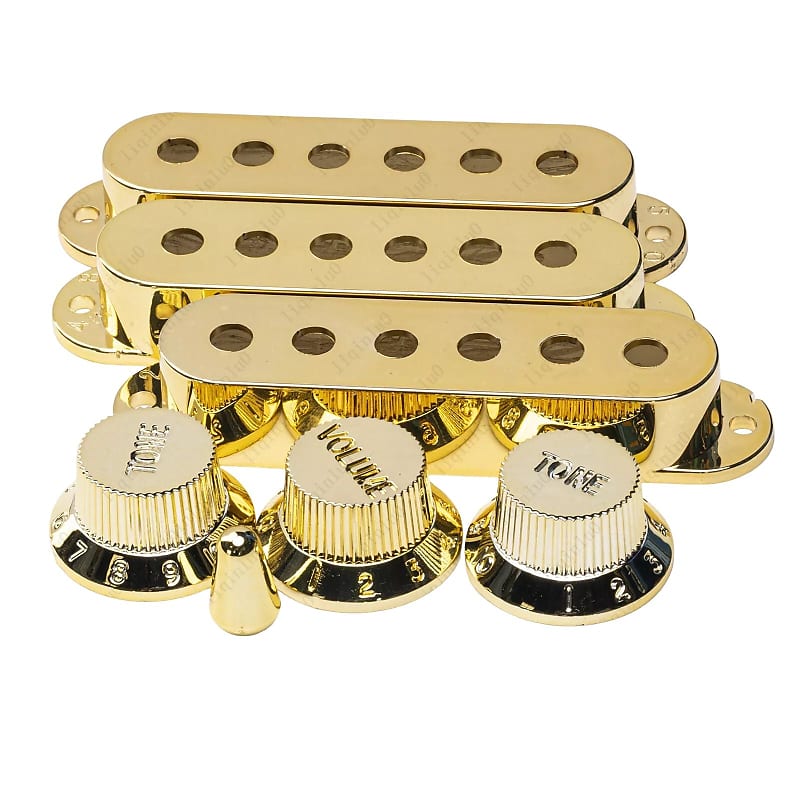 Stratocaster Pickup Covers, Knobs & Switch Tip Set - Gold | Reverb