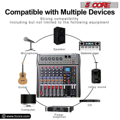 5 Core 6 Channel Audio Mixer Sound Mixing Console with U Disk | Reverb