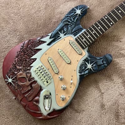 Skull and Roses Carved Woodruff Brothers Guitar - Mahogany | Reverb